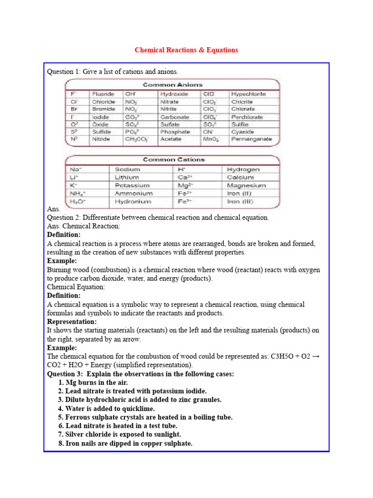 Balancing Chemical Reactions Guide | PDF | Chemical Reactions | Magnesium