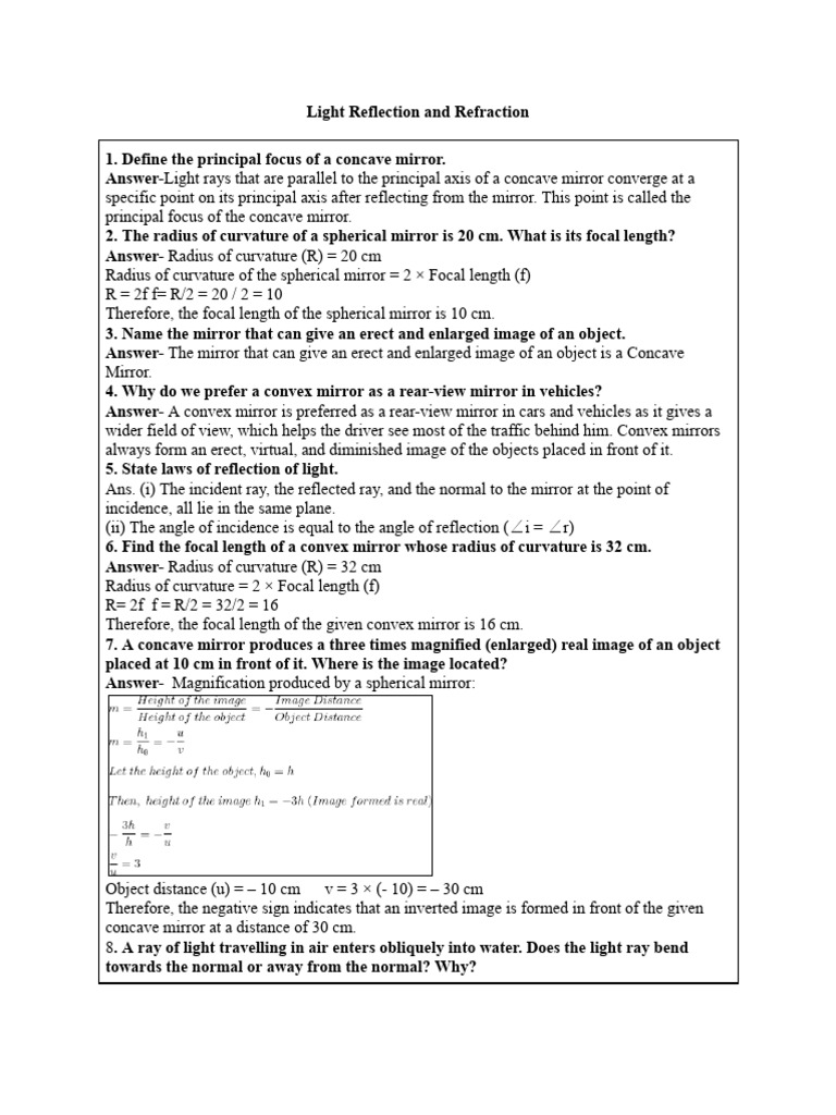 Light Reflection and Refraction Concepts | PDF | Mirror ...