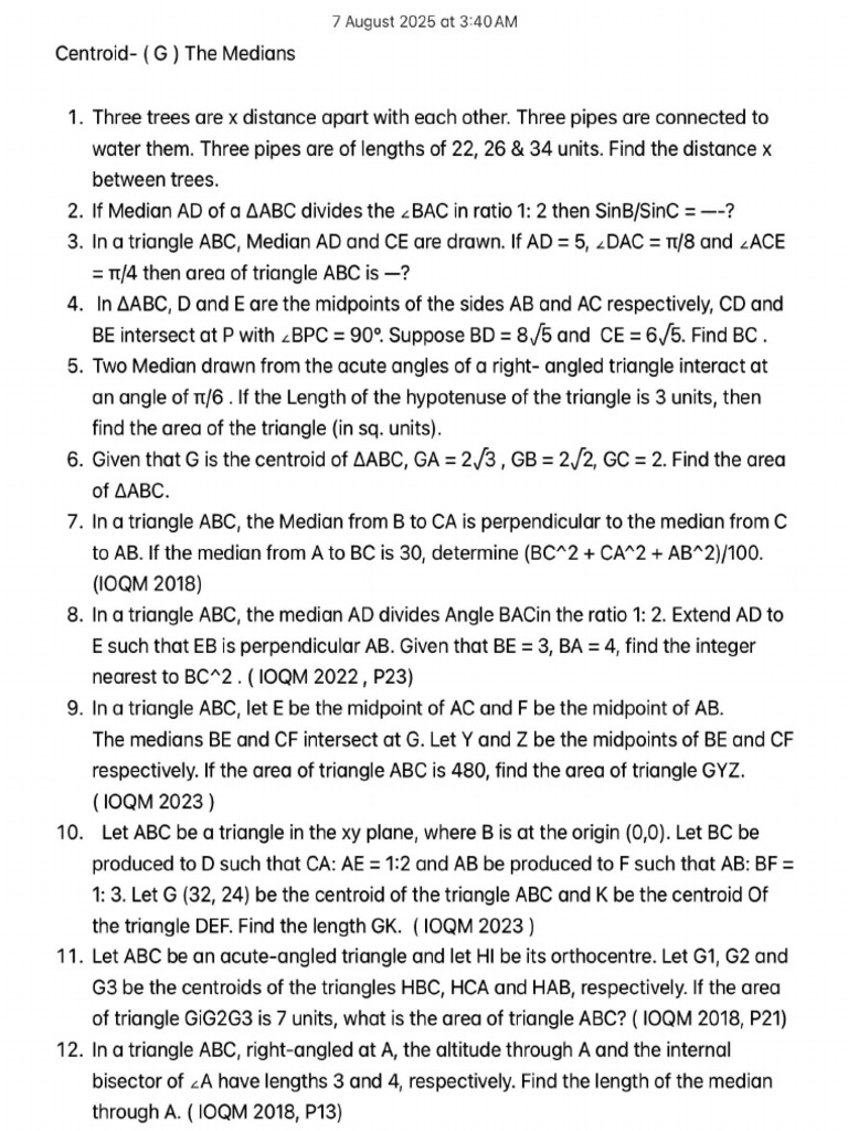 Centroid G, (The Medians) | PDF | Triangle | Area