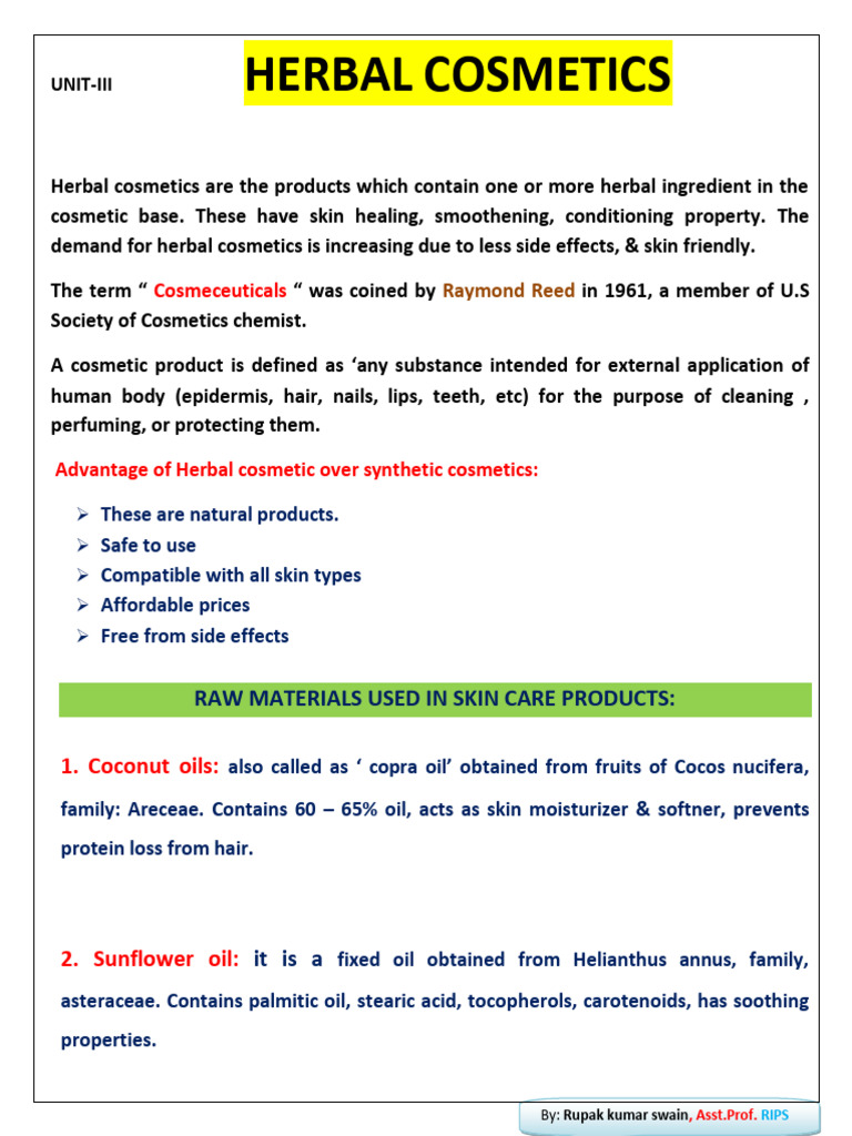 Herbal Cosmetics: Ingredients and Benefits | PDF | Tablet (Pharmacy ...