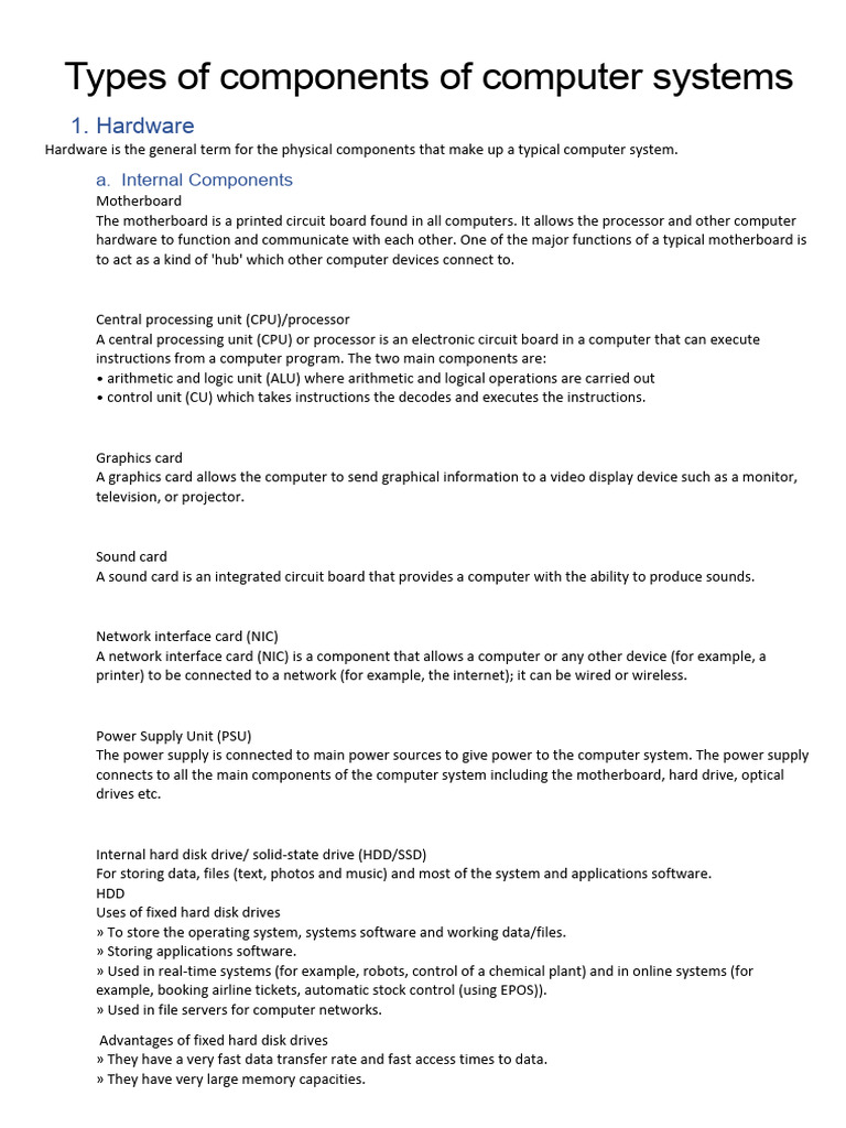 Types of Components of Computer Systems | PDF | Solid State Drive ...