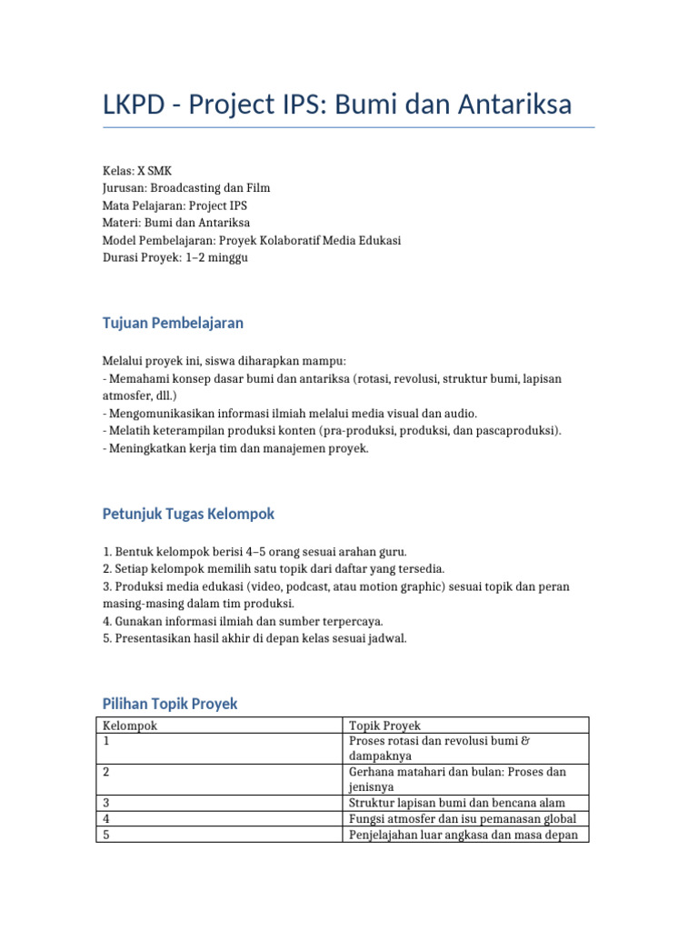 Proyek IPS: Bumi dan Antariksa SMK | PDF