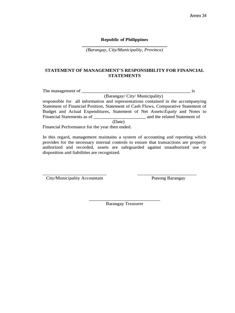 Management Responsibility Statement for Financials | PDF