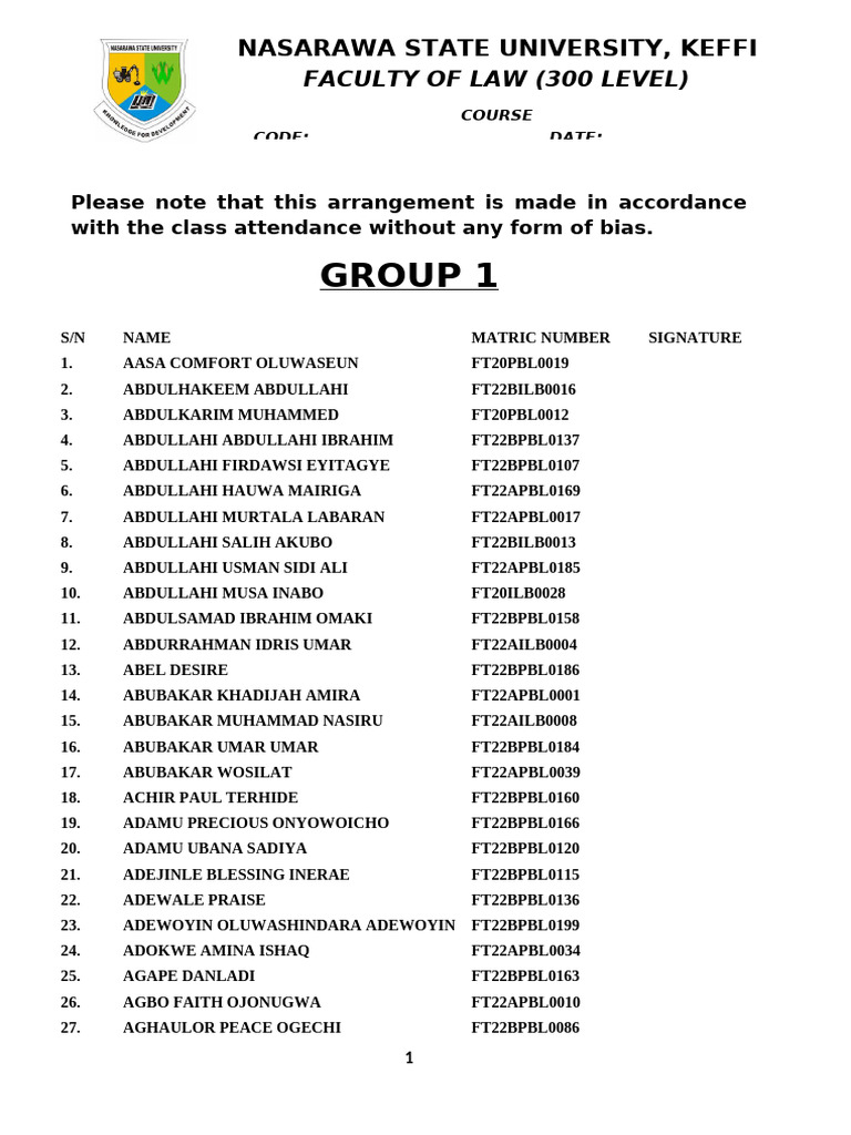 Class Attendance Record for Law Students | PDF