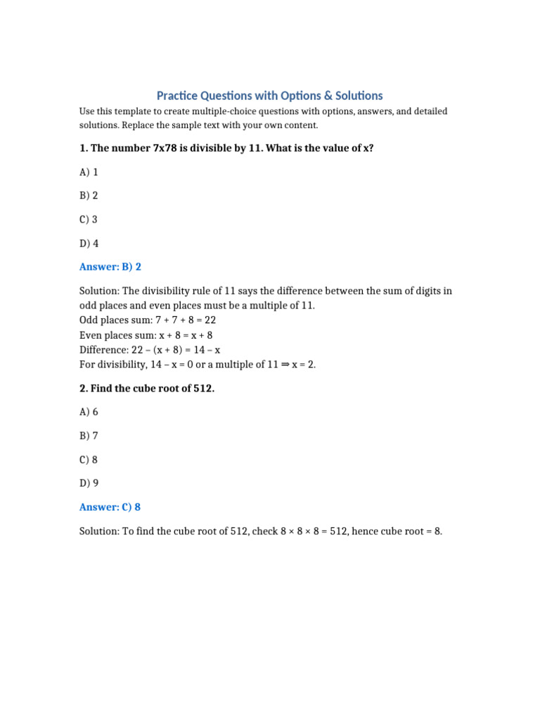 Practice Questions With Solutions Template | PDF