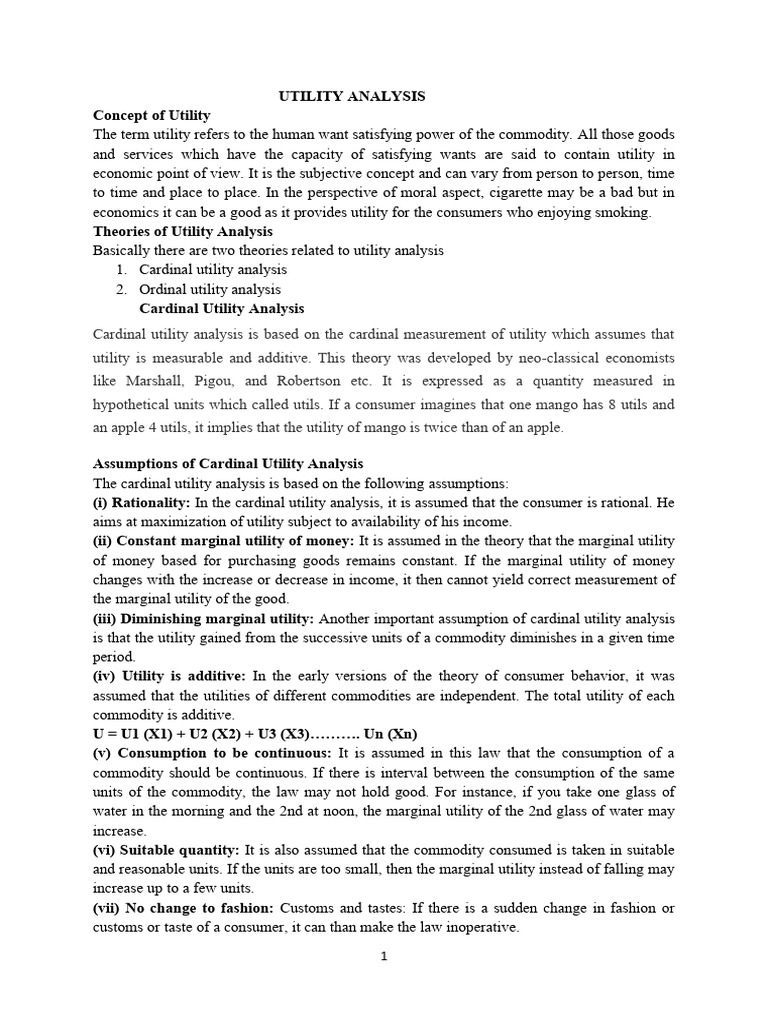 Cardinal Utility Analysis | PDF | Utility | Marginal Utility