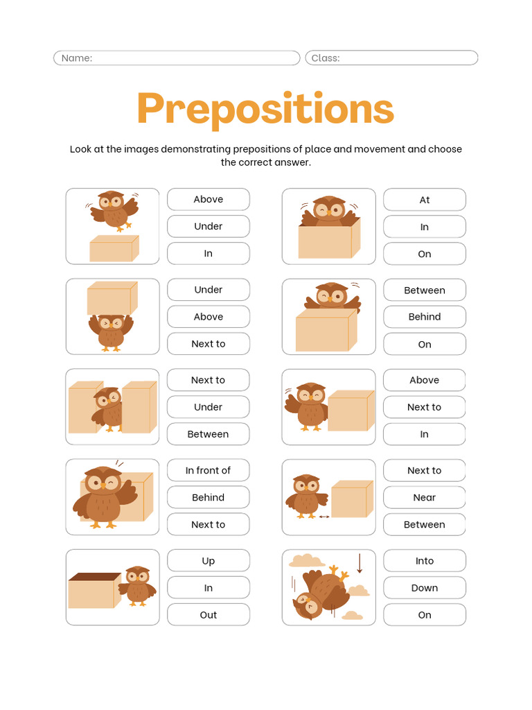 Prepositions of Place (Owl) | PDF