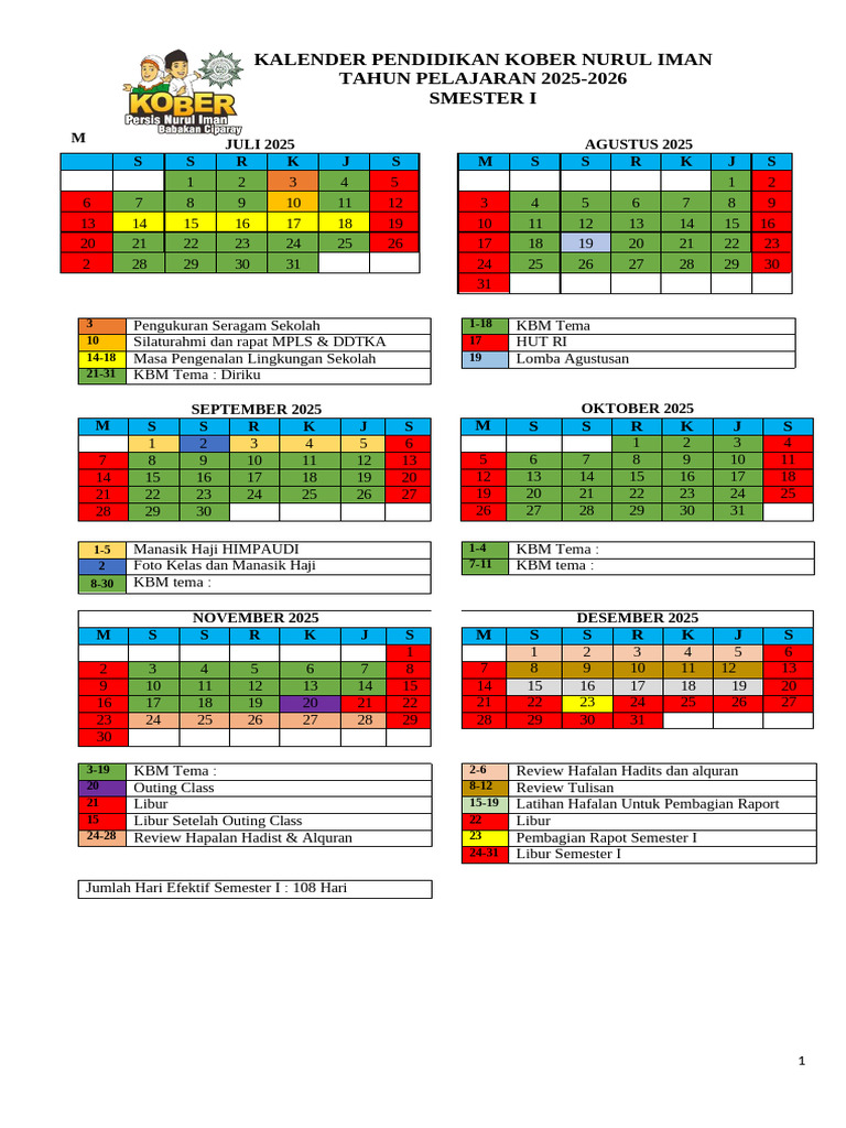 Contoh Kalender Pendidikan Untuk RA Tahun Ajaran 2025/2026 | PDF