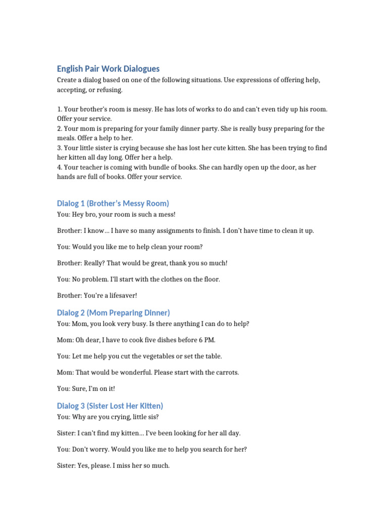 Pair Dialogues for Offering Help | PDF
