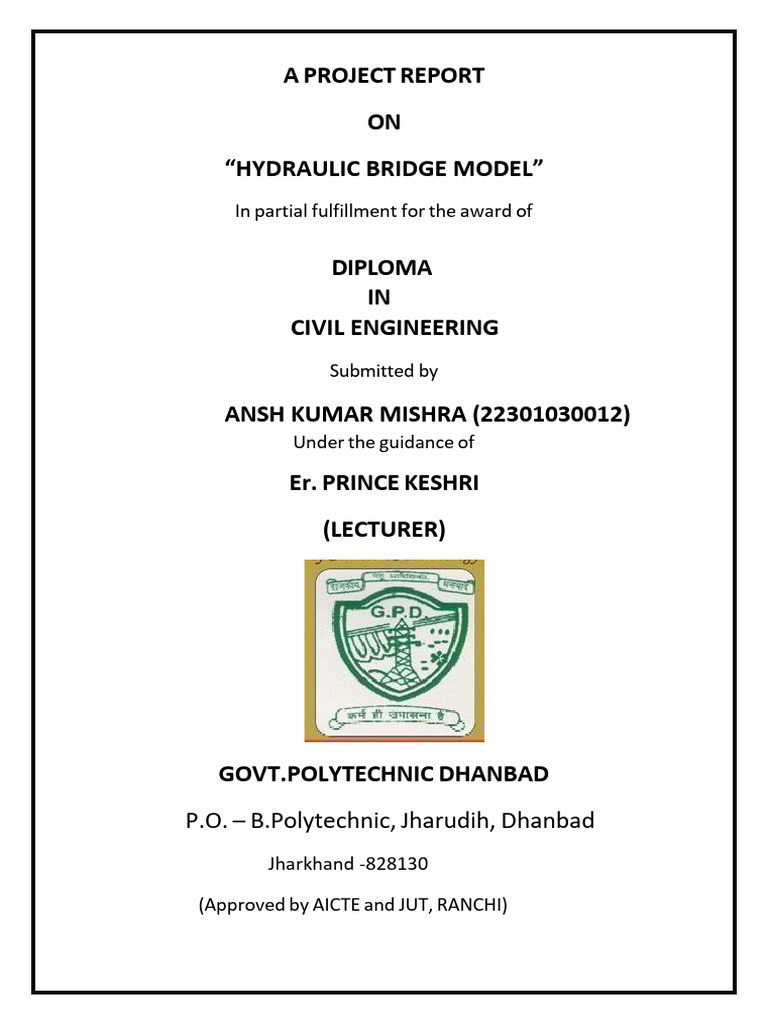 Hydraulic Bridge Model Project Report | PDF | Hydraulics | Force