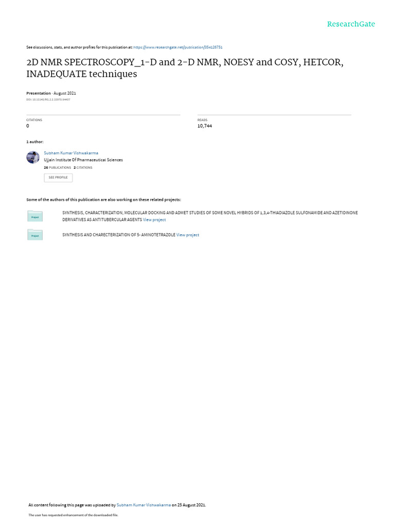 2DNMRSpectroscopy Advancedspectralanalysis | PDF | Two Dimensional ...