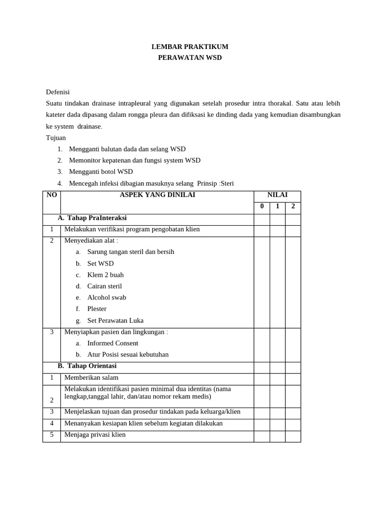SOP Perawatan dan Pemasangan WSD | PDF