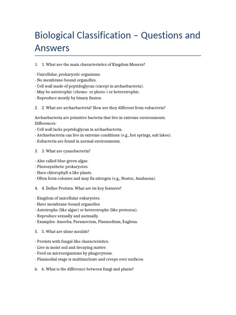 Biological Classification QA | PDF | Fungus | Cell (Biology)