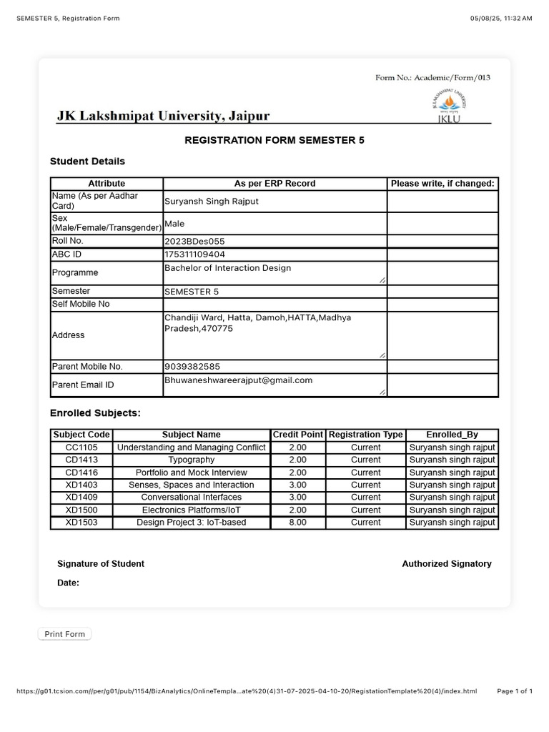SEMESTER 5, Registration Form | PDF | Authentication | Access Control