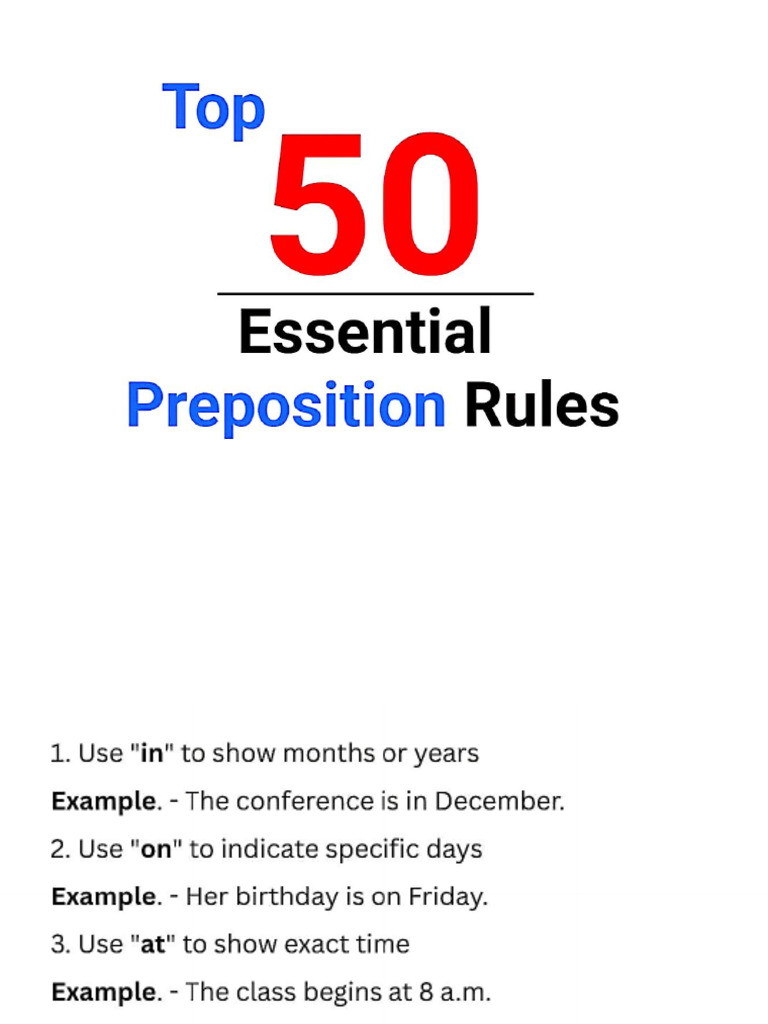 50 Rule of Preposition | PDF