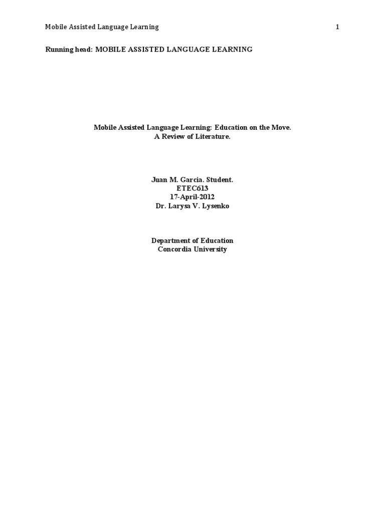 Mobile Assisted Language Learning - Review of Literature | PDF | Mobile ...