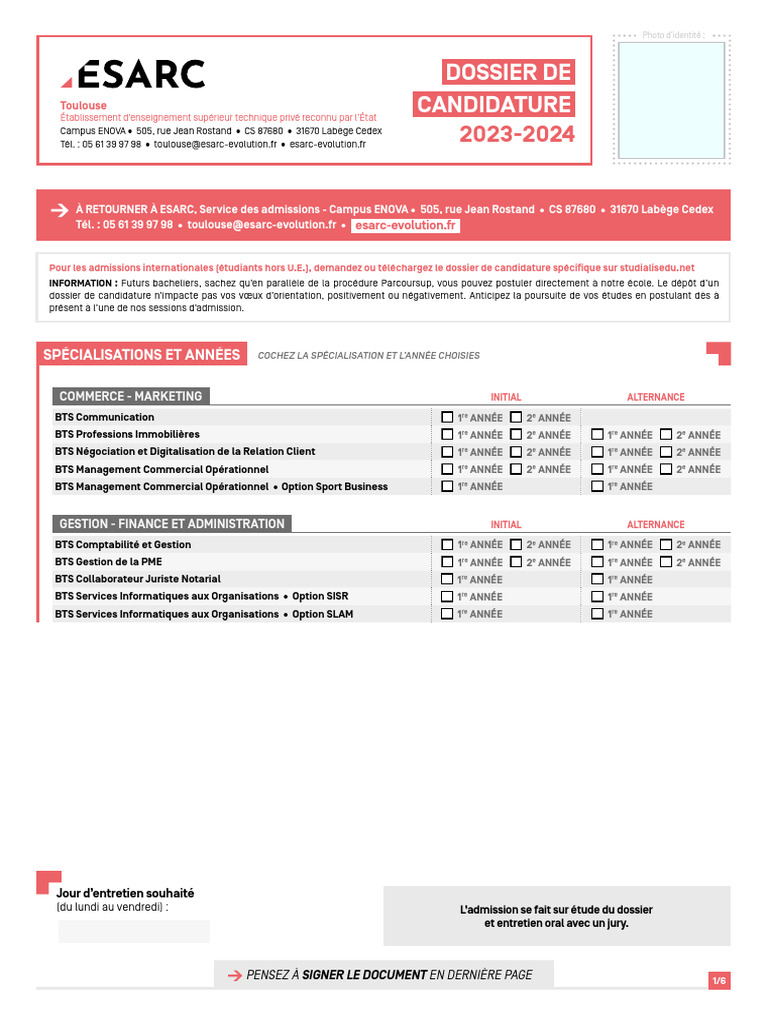 DC 2023 2024 ESARC TOULOUSE Editable | PDF
