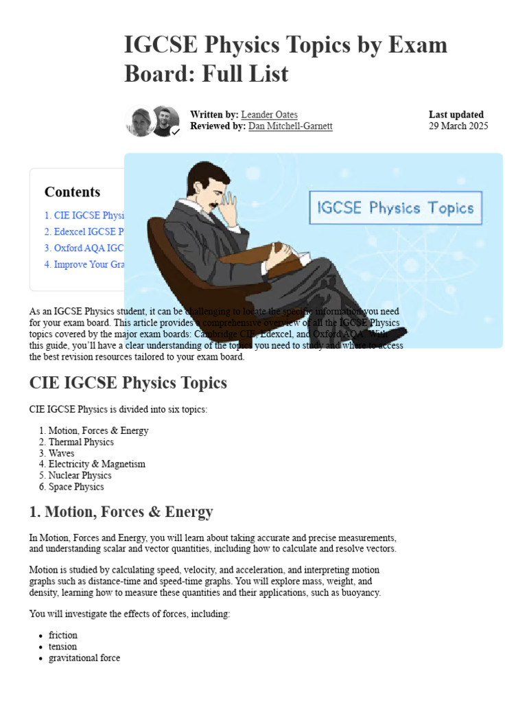 IGCSE Physics Topics by Exam Board - Full List | PDF | Waves ...