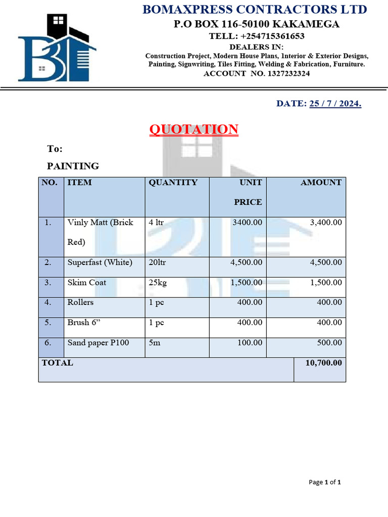 Painting Quotation for Materials | PDF