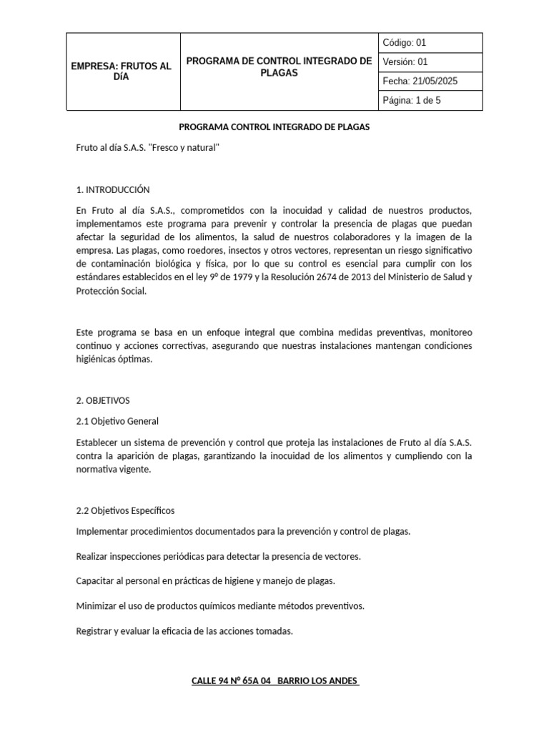 Programa Control Integrado de Plagas | PDF | Control de plagas | Plaga ...