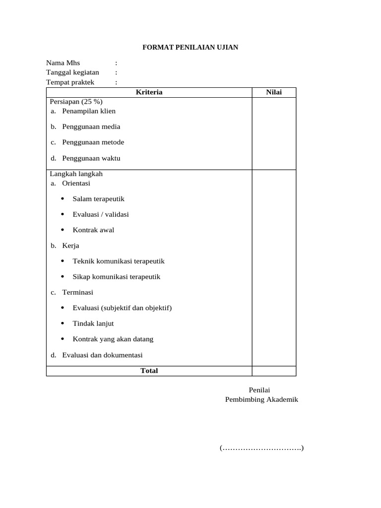 Format Penilaian Ujian Praktik Mahasiswa | PDF