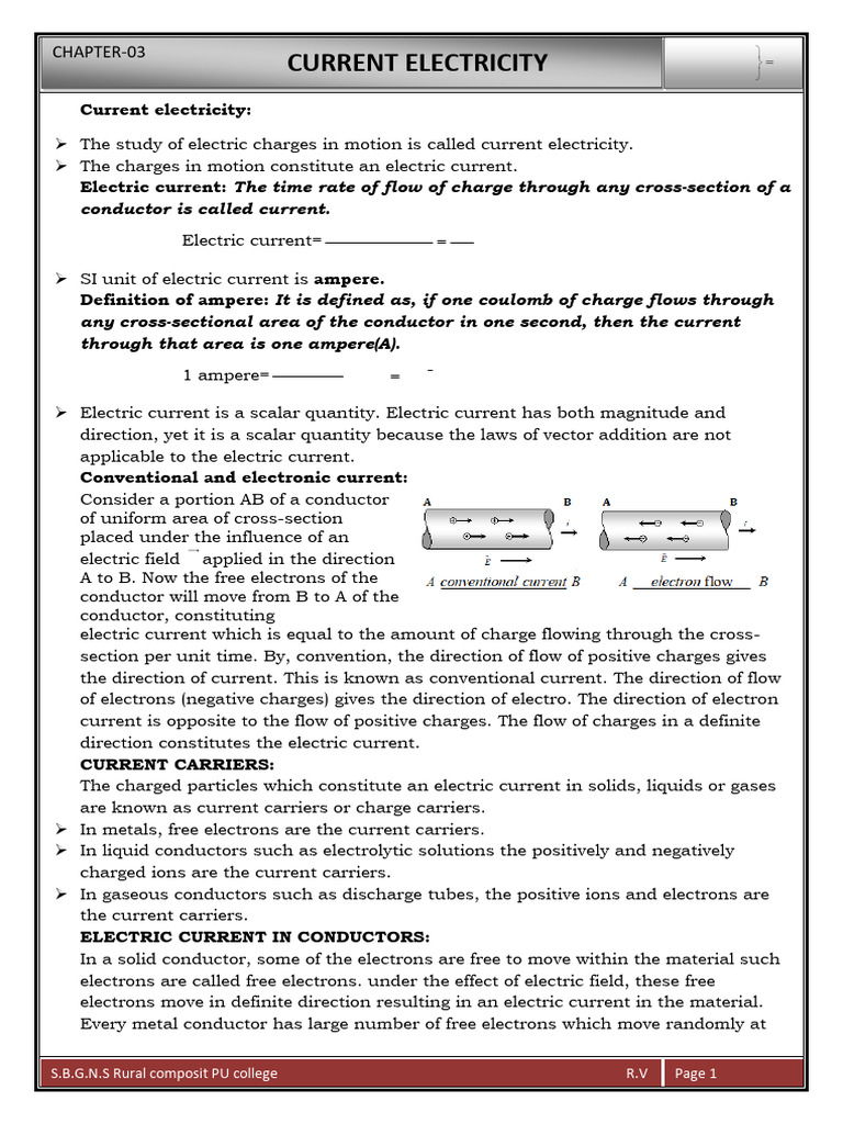 CH-3 Current Electricity | PDF | Electric Current | Electrical ...