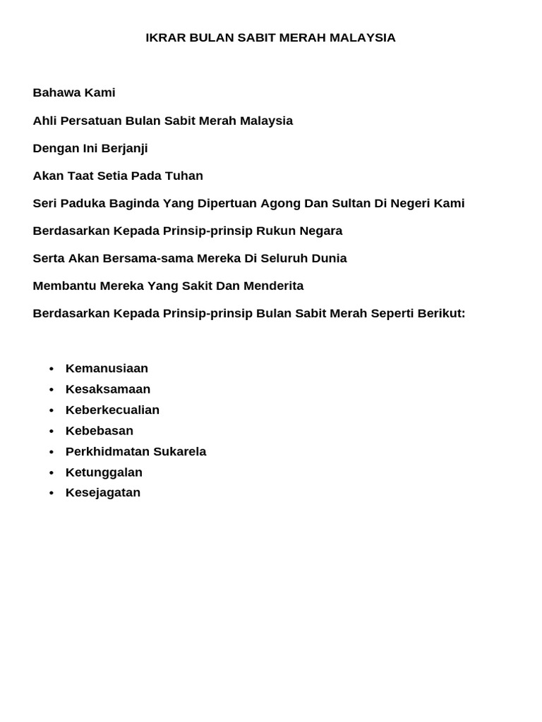 Ikrar Bulan Sabit Merah Malaysia | PDF
