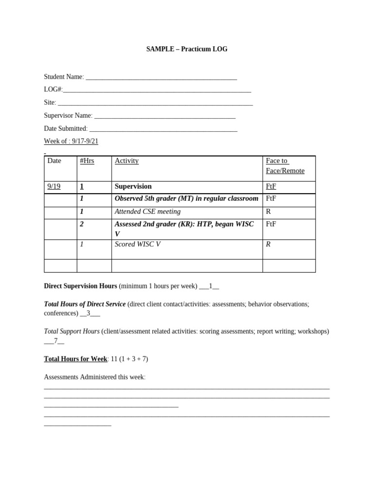 Sample - Practicum Log | PDF