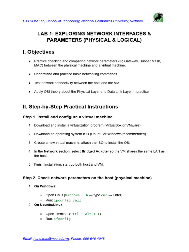 Computer Networks_ Lab 1 - Exploring Network Interfaces & Parameters (Physical & Logical) | PDF ...