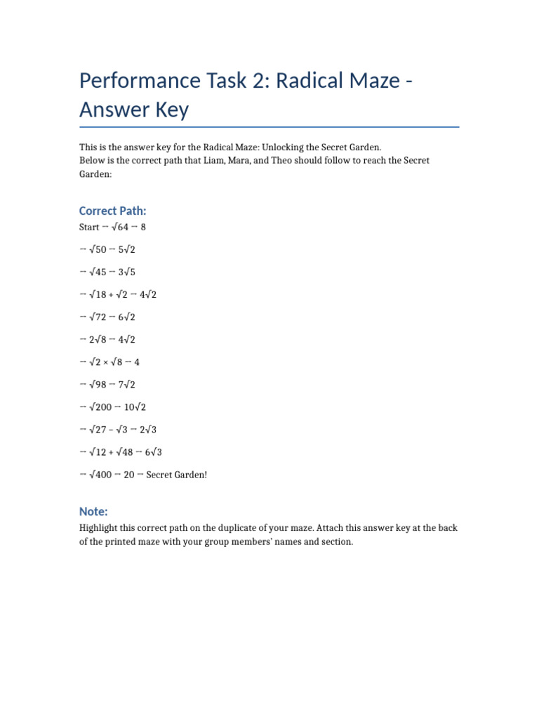 Radical Maze Secret Garden Answer Key | PDF