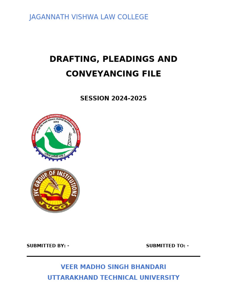 Cover Page- Drafting, Pleading and Conveyancing | PDF