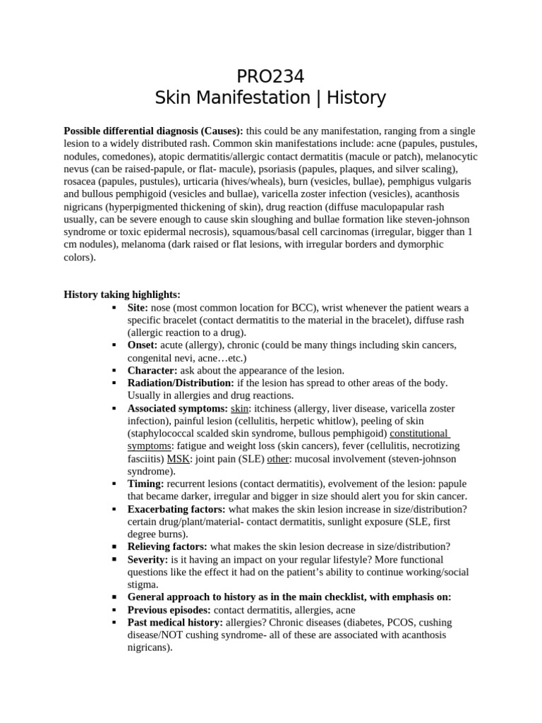 Skin Manifestations: Diagnosis & History | PDF | Dermatitis | Allergy