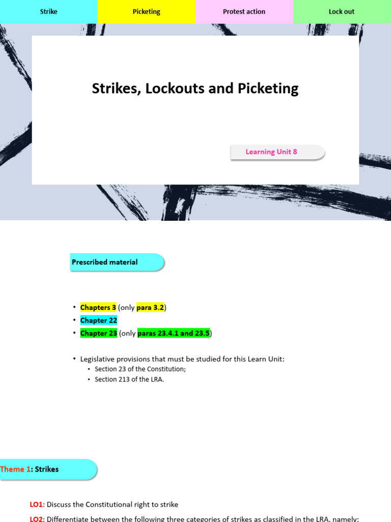 LLAW7321 Learning Unit 8 - Strikes, Lockouts and Picketing (Theme 1) | PDF | Strike Action ...
