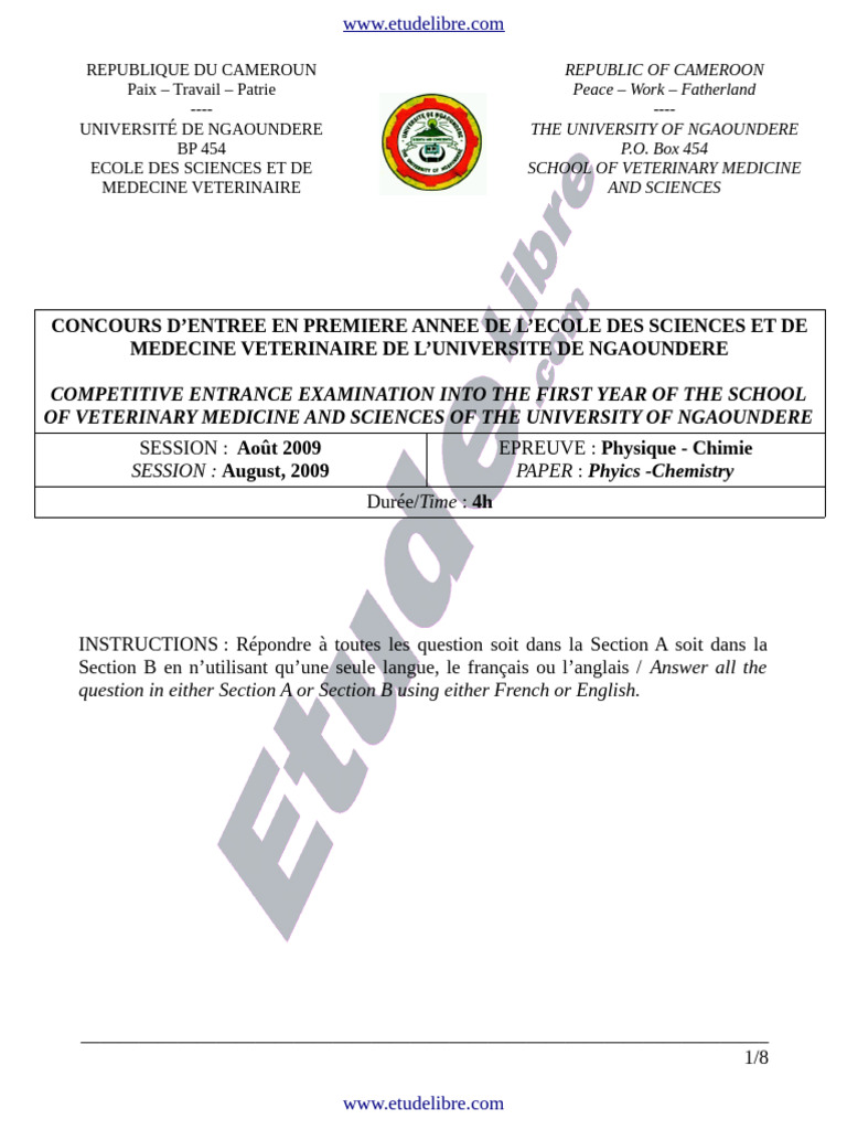 Concours ESMV de Ngaoundéré 2009 | PDF | Ph | Neutron