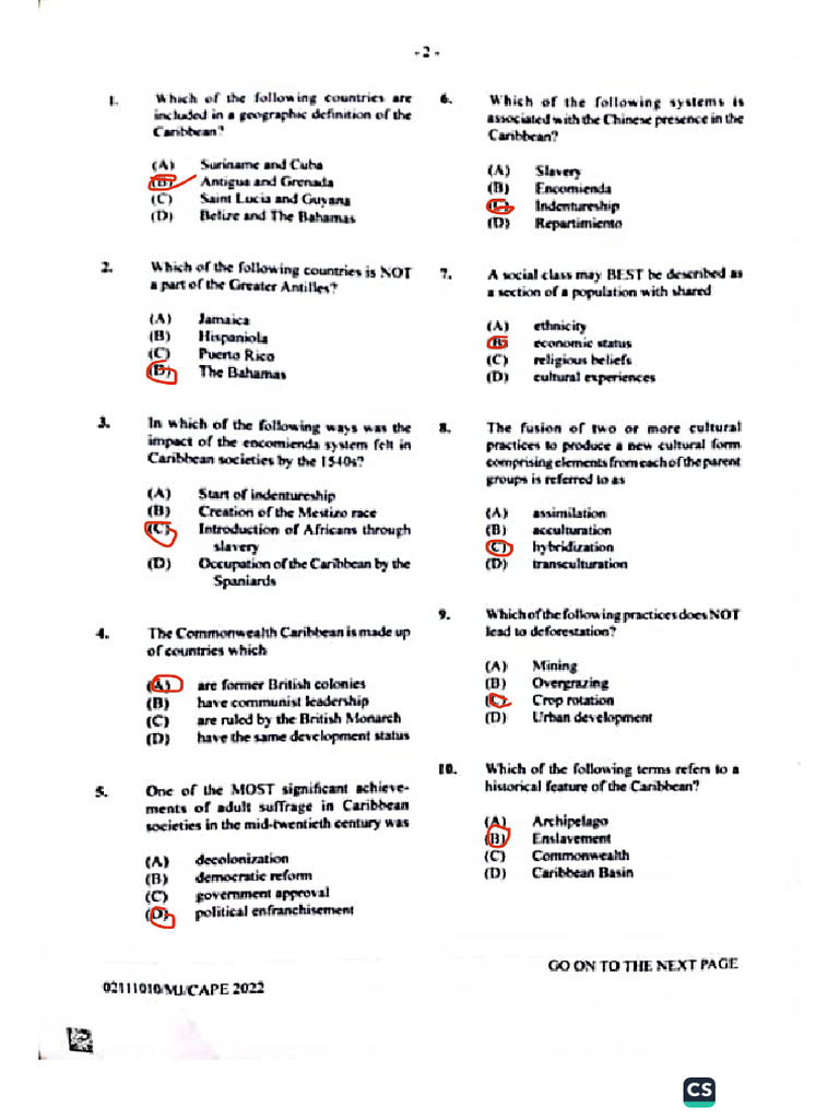 CAPE Caribbean Studies 2022 p1 | PDF