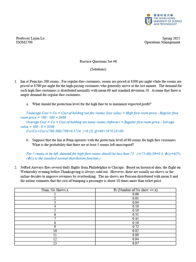 ISOM 2700 Practice Set 6 Ans | PDF | Airlines | Transport