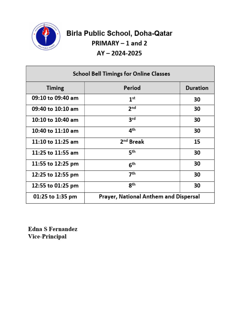 School Bell Timings For Online Classes | PDF