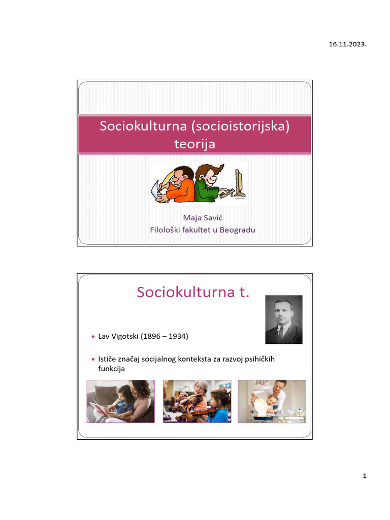 IV Sociokulturna Teorija Razvoja I Teorija Kognitivne Obrade Informacija 2023 | PDF