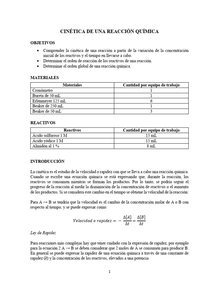 Cinética de Una Reacción Química | PDF | Cinética química | Reacciones ...