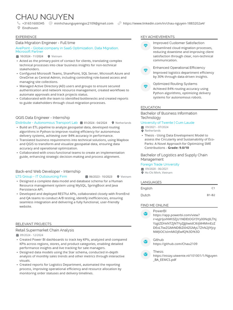 Chau Nguyen Resume Analytics Engineer | PDF | Databases | Cloud Computing