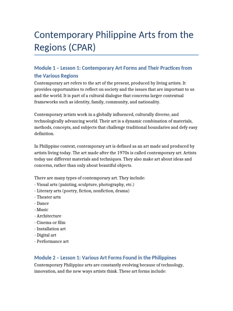 CPAR Full Lessons Compiled | PDF | Contemporary Art | The Arts