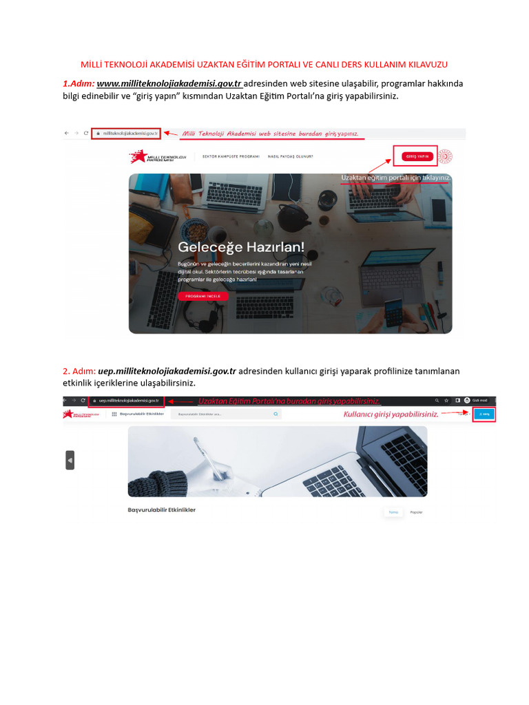 Milli Teknoloji Akademisi Uzaktan Egitim Portali Ve Canli Ders Kullanim Kilavuzu | PDF