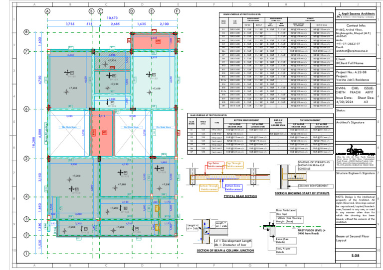 Beam & Slab Layout at Second Floor - Varsha Jain | PDF