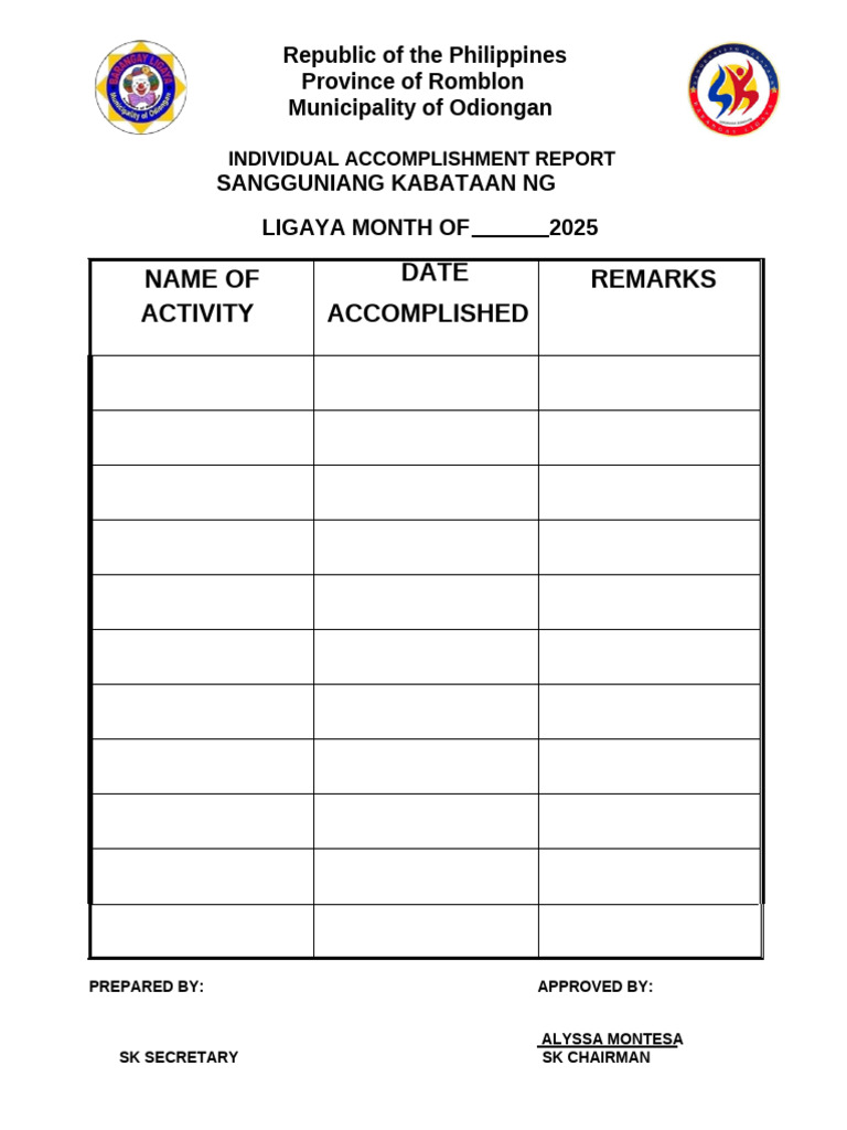 SK Individual Accomplishment Report 2025 | PDF
