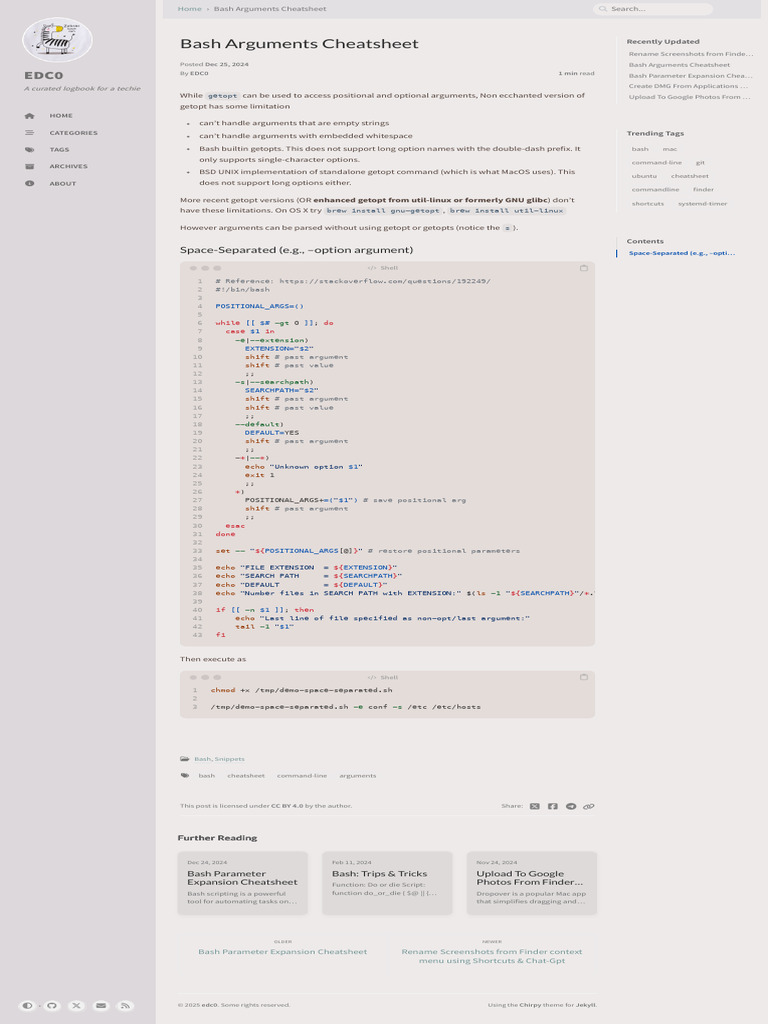 Bash Arguments Cheatsheet - EDC0 | PDF | Command Line Interface | Computer Programming