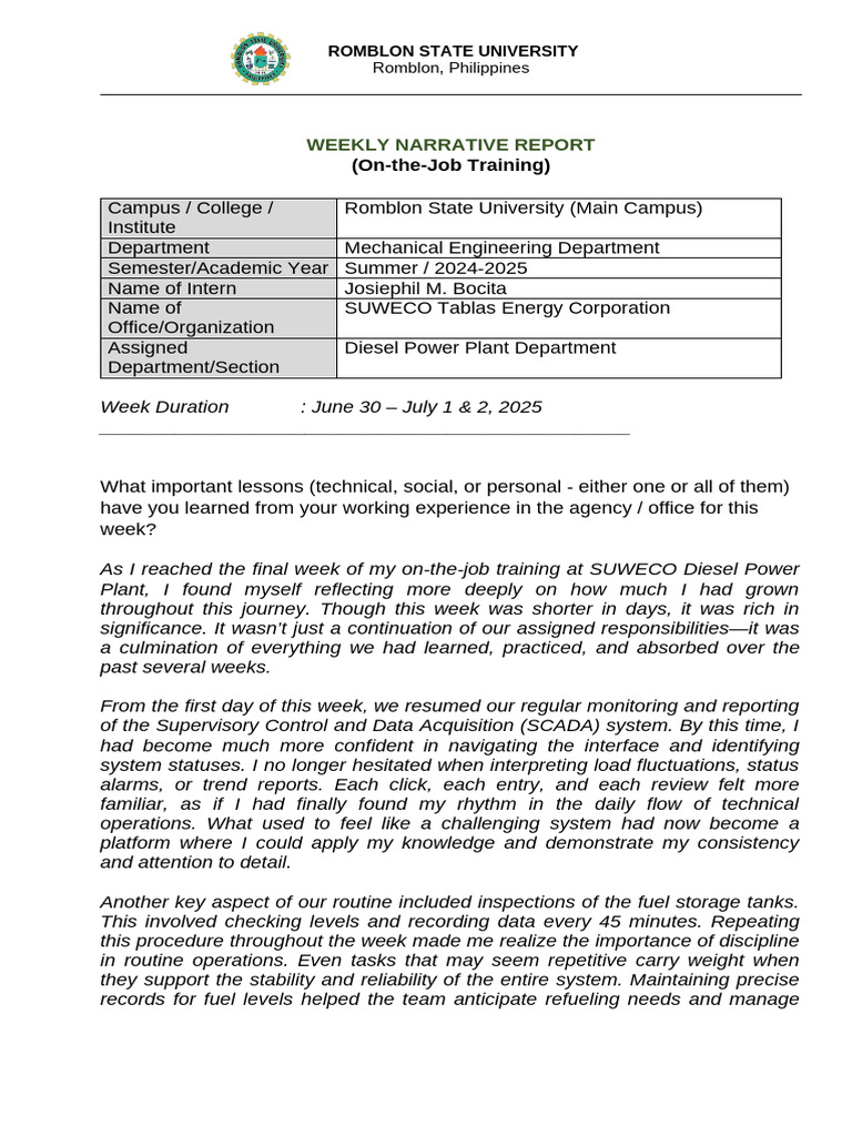 Phil Ojt Weekly Narrative Report W5 | PDF