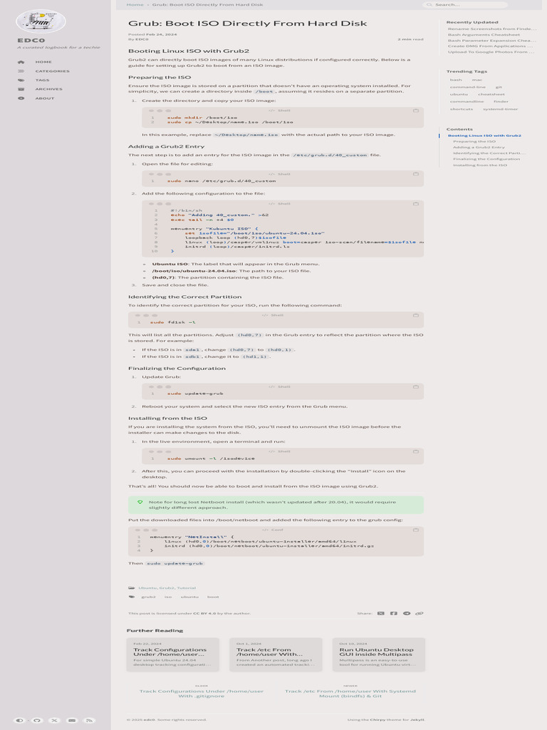 Grub: Boot ISO Directly From Hard Disk - EDC0 | PDF | Operating System Families | Utility Software