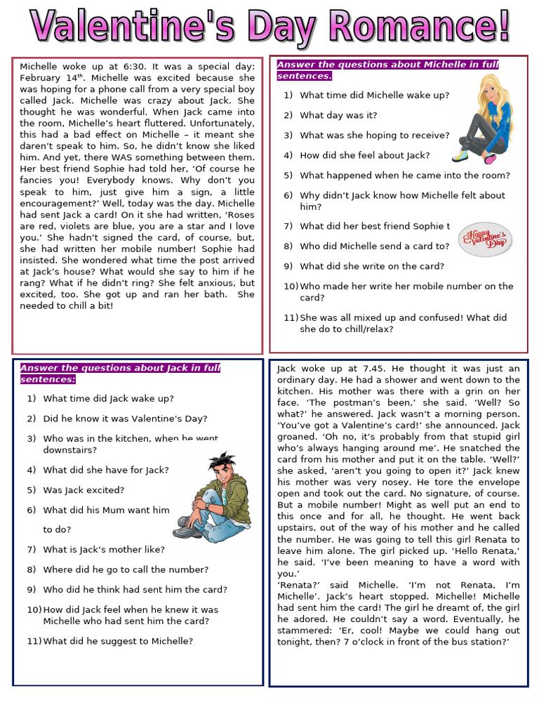 RC Valentines Day Romance Reading Comprehension Exercises 133144 | PDF