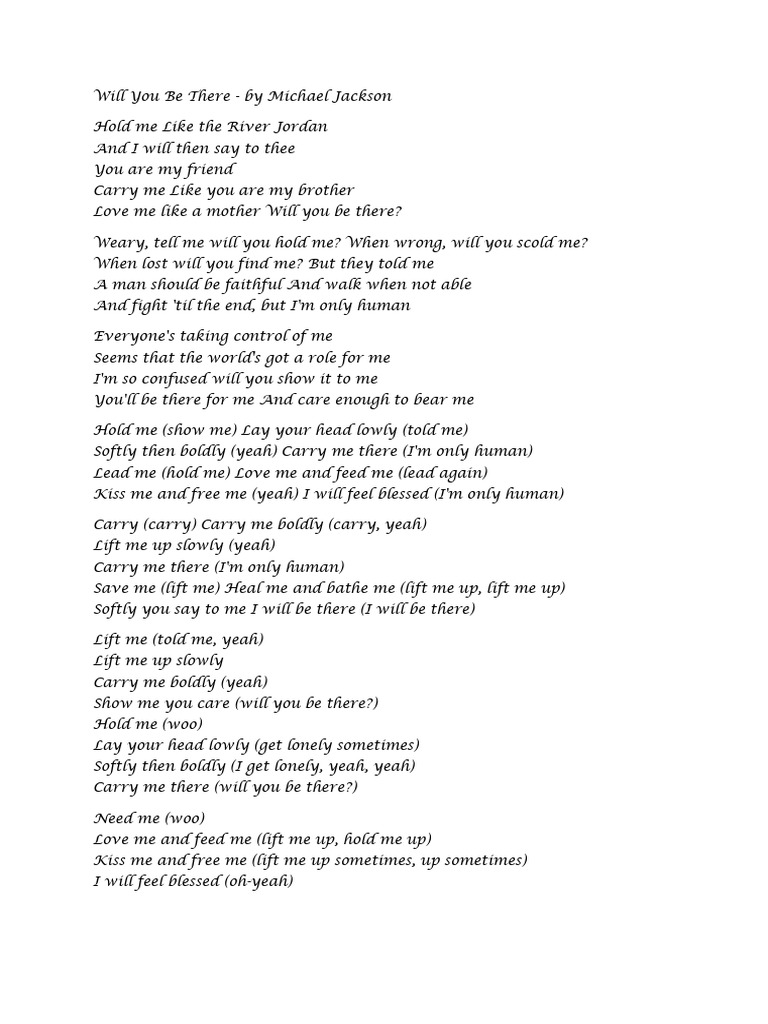 Michael Jackson's "Will You Be There" Lyrics | PDF