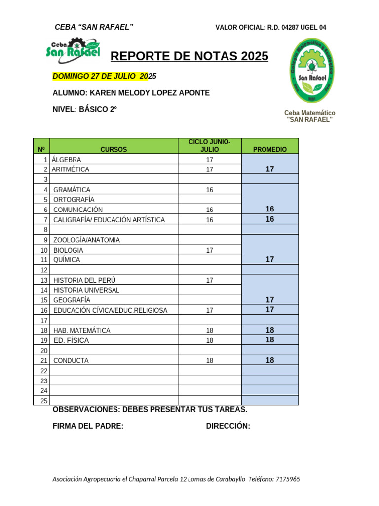 Reporte de Notas Basico | PDF | Ciencias Naturales | Matemáticas